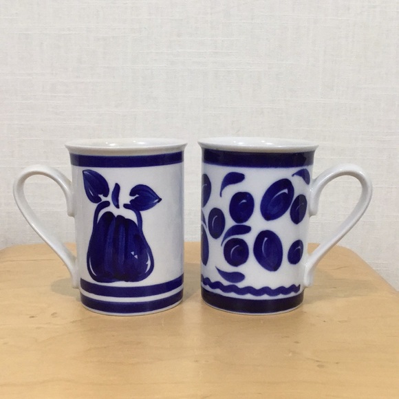 Dansk | Dining | Vintage Dansk Blue And White Mugs Fruit Pattern | Poshmark